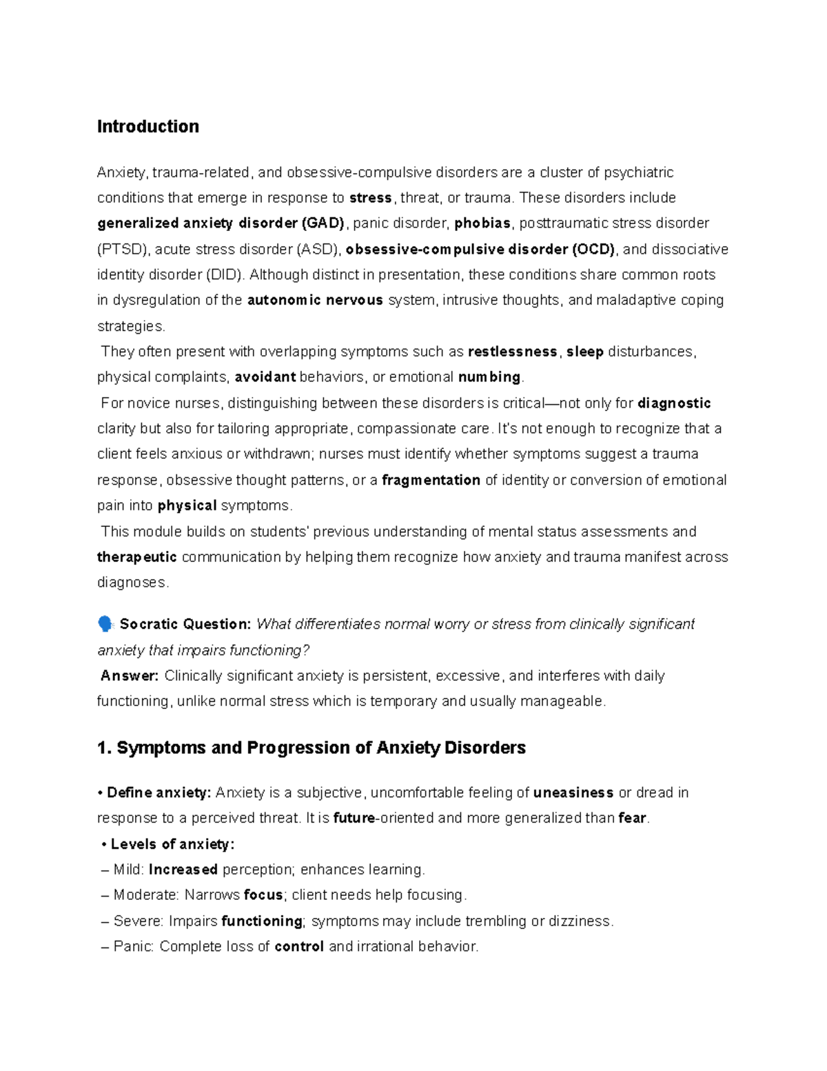 Mental Health Module 8: Anxiety Disorders Overview and Nursing Insights ...
