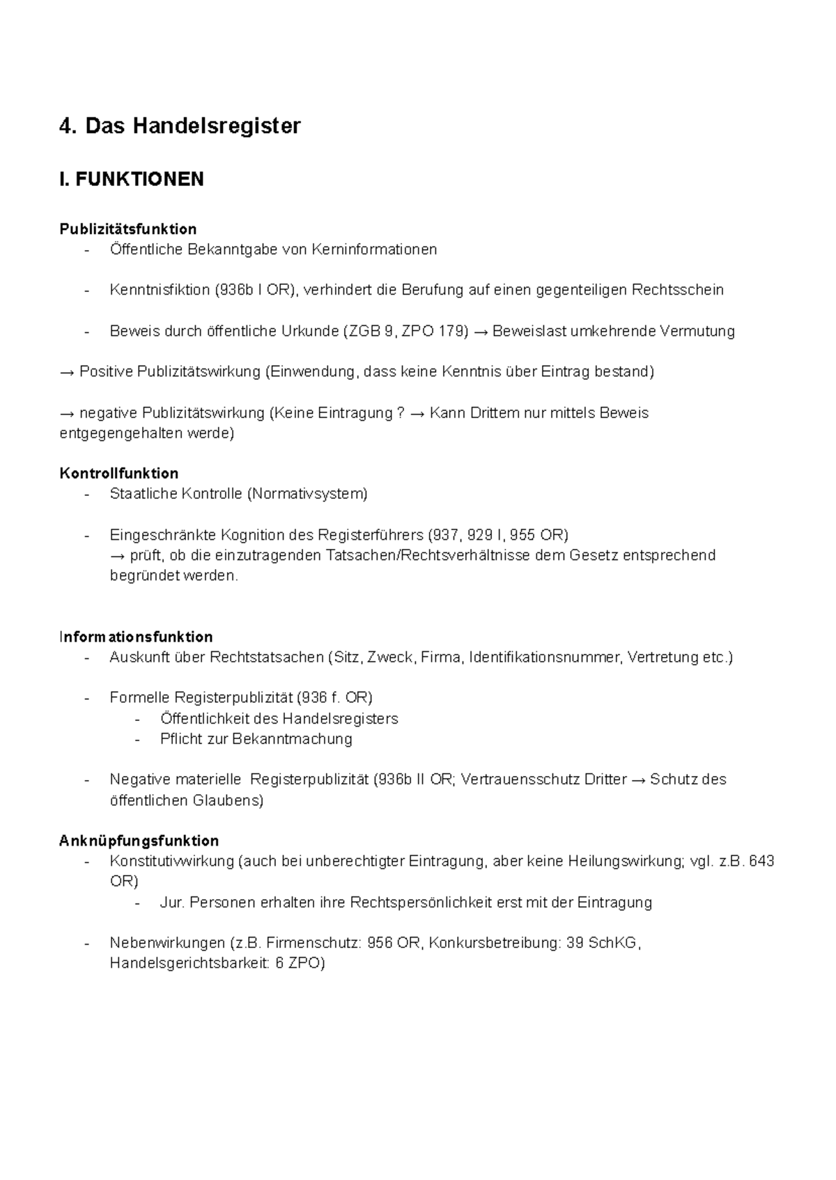 4. Das Handelsregister: Funktionen, Register und Prüfungen im OR - Studocu
