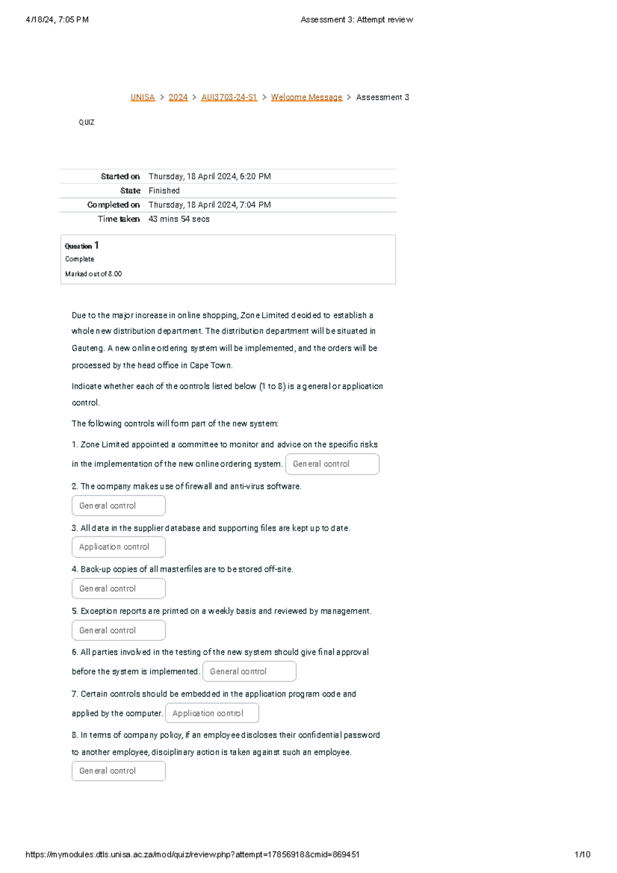 Assessment 3 Review: Internal Audit & Control Systems Analysis (UNISA ...