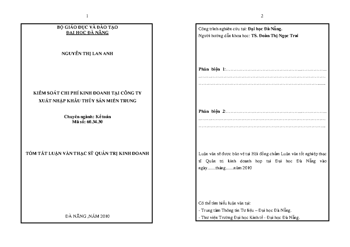 Tailieuxanh tomtat 65 0803 - B GIÁO D C VÀ ĐÀO T O Đ I H C ĐÀ N NG NGUY N TH LAN ANH KI M - Studocu