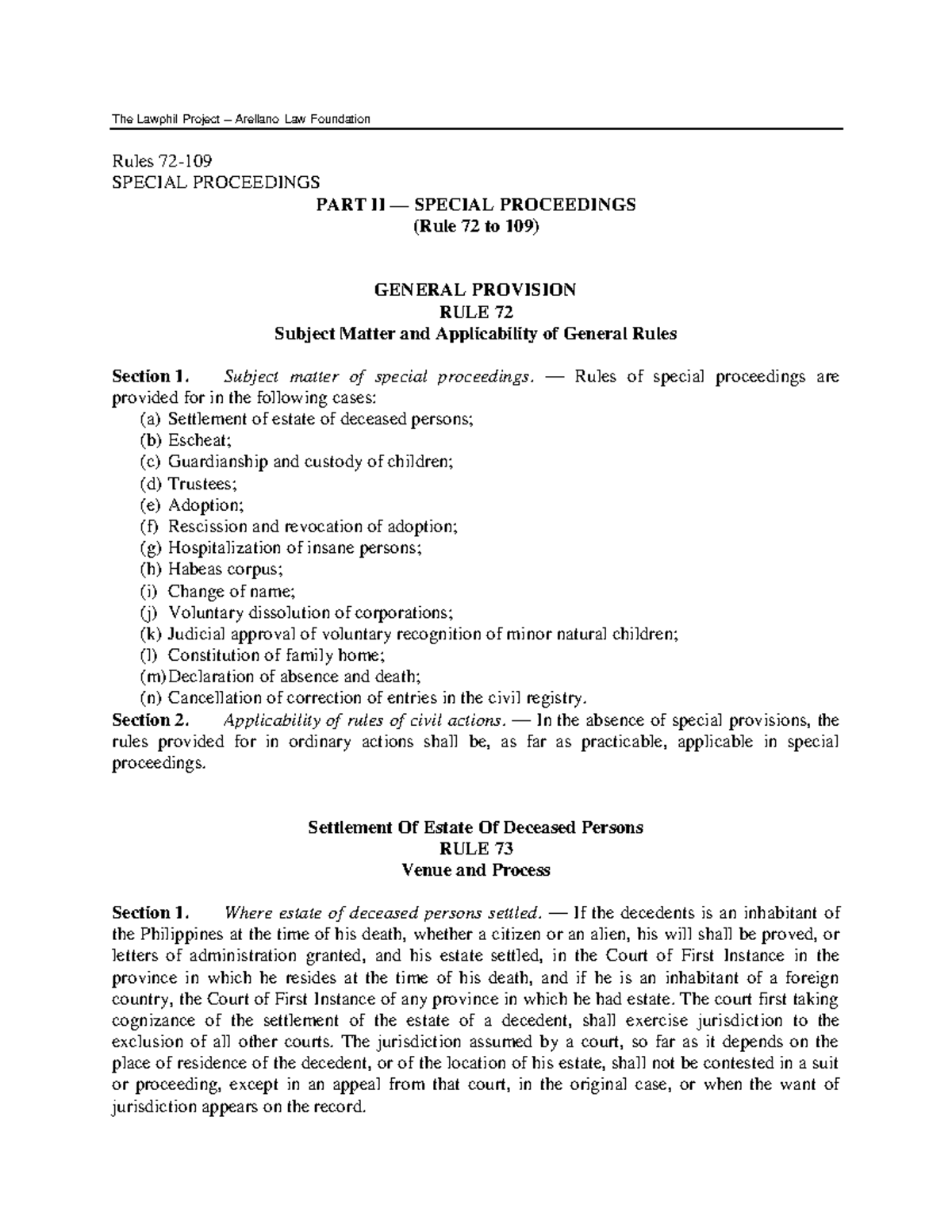 Special Proceedings in Philippine Law: Rules 72-109 Explained - Studocu