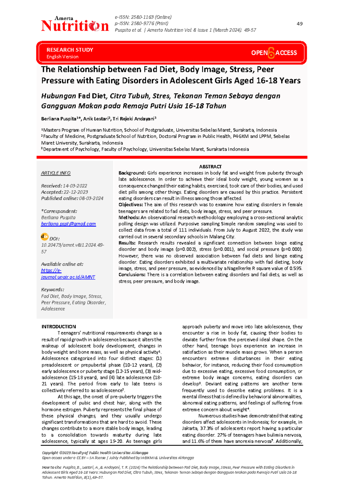 The Relationship between Fad Diet, Body Image, Stress, and Eating ...