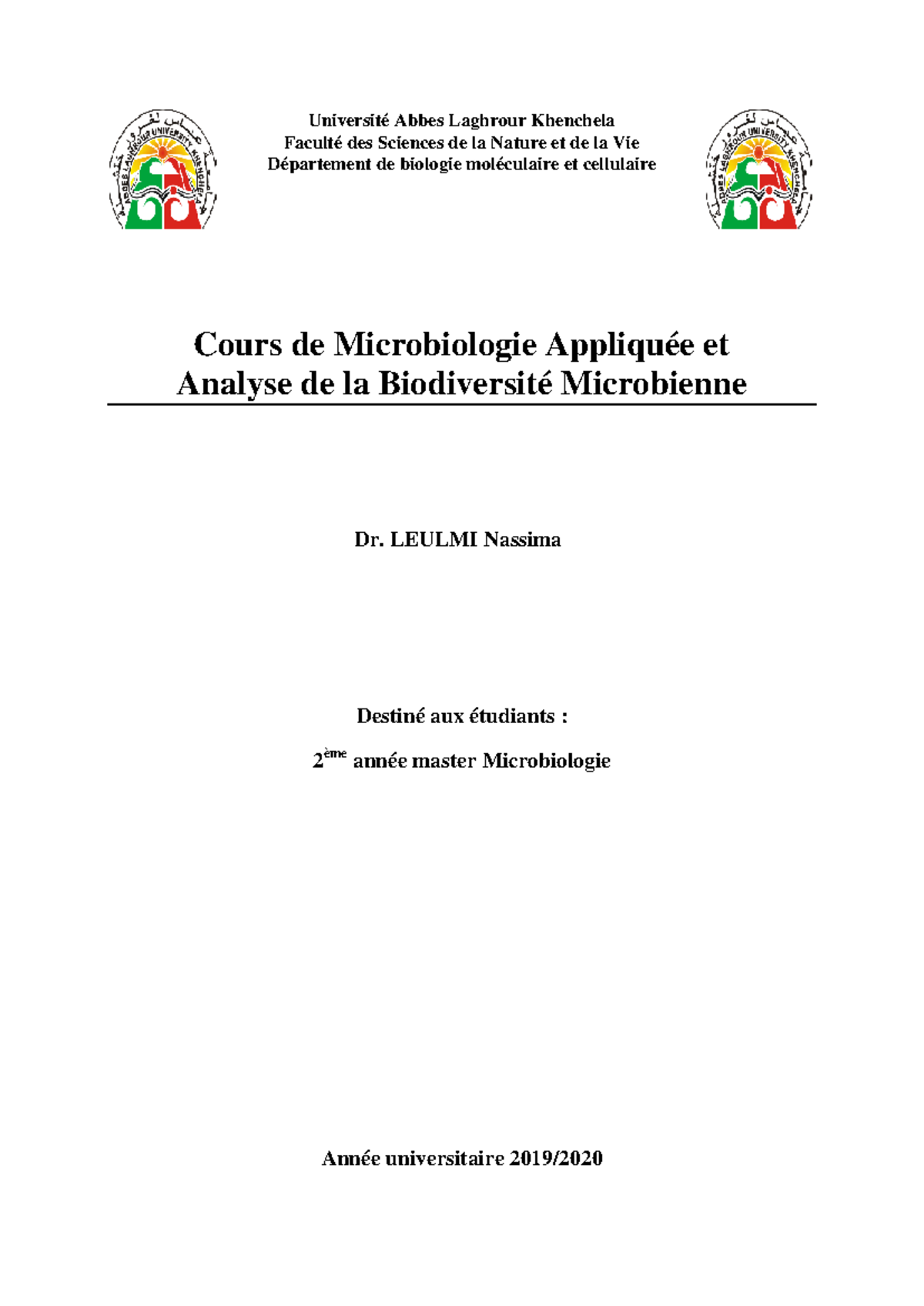 Polycopié microbiologie appliquée et analye de la biodiversité microbienne - Université Abbes ...