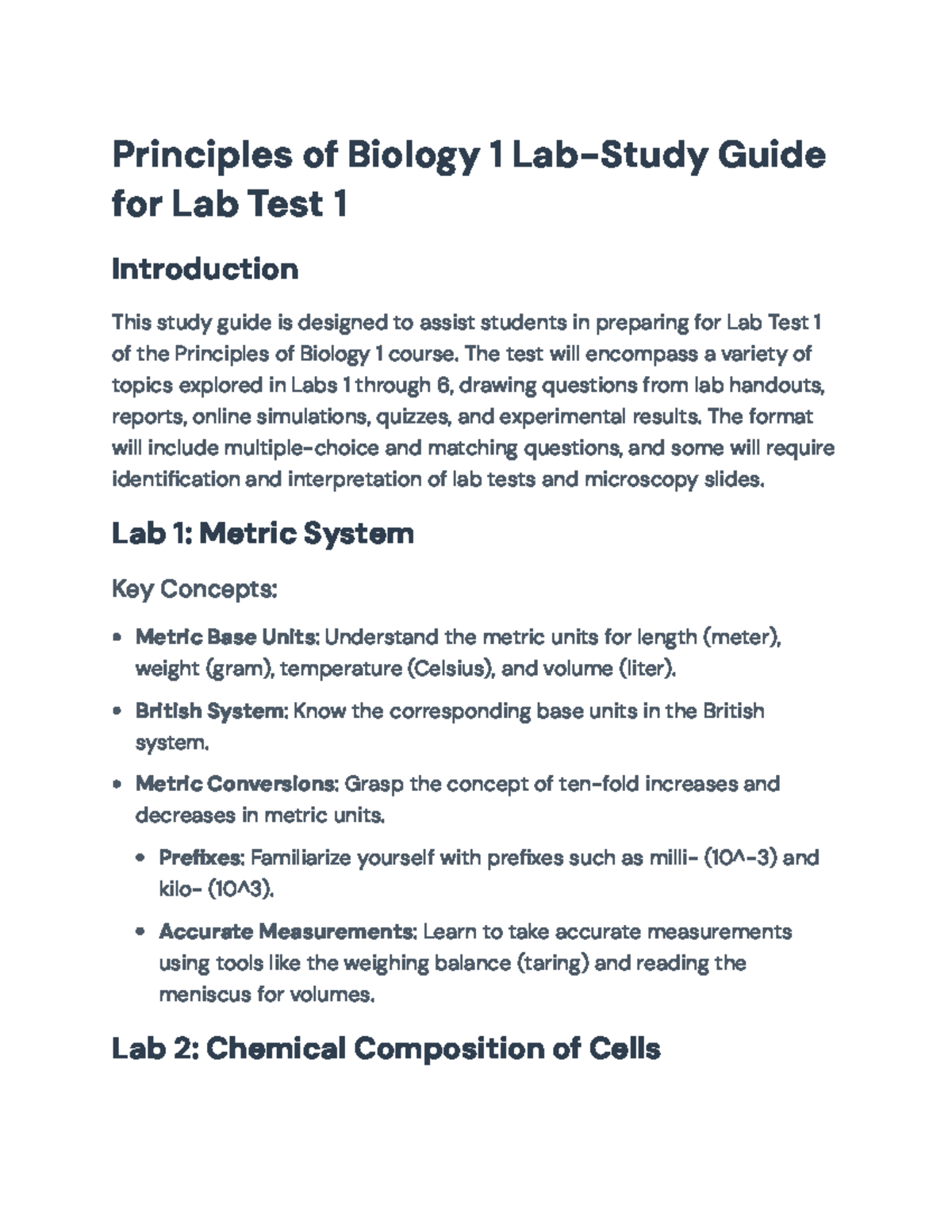 Principles of Biology 1 Lab: Study Guide for Lab Test 1 - Principles of ...