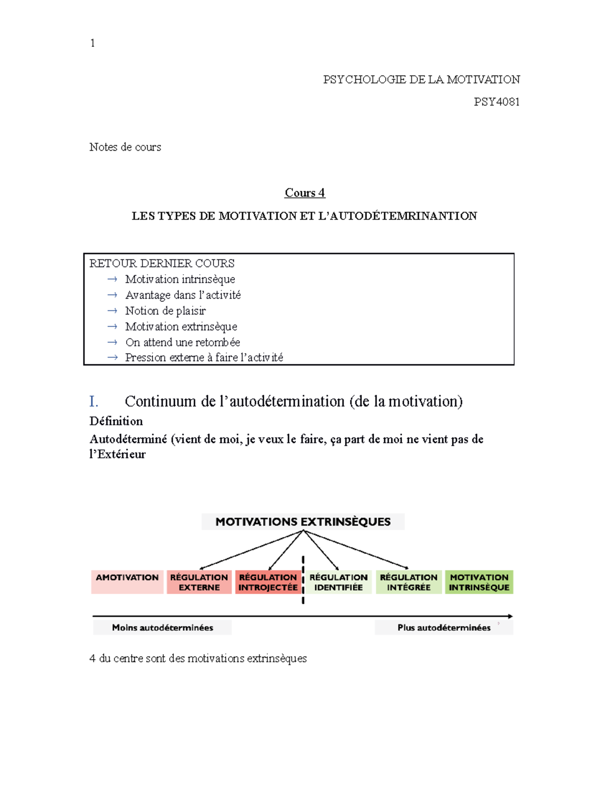 Motivation cours 4 - PSYCHOLOGIE DE LA MOTIVATION PSY Notes de cours ...