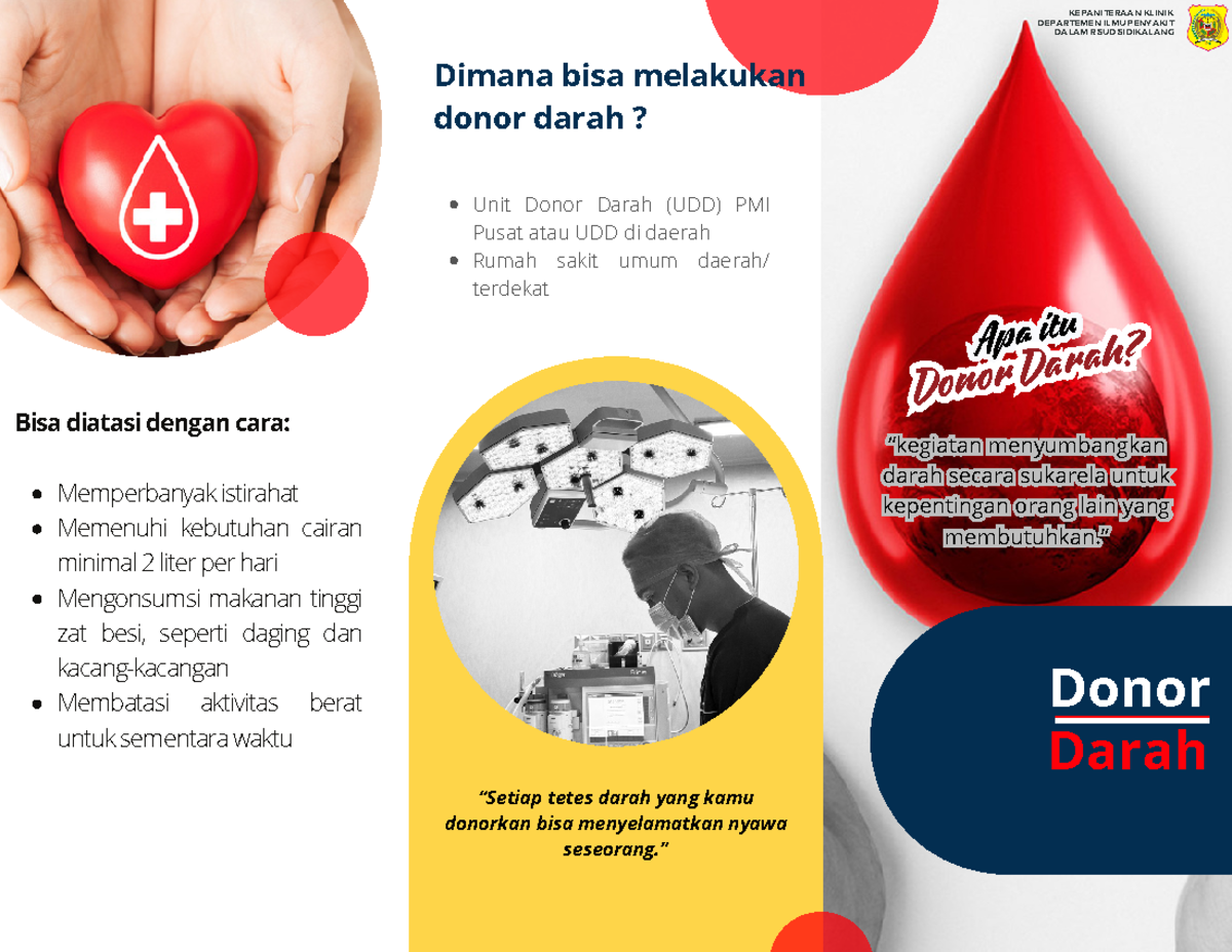 Panduan Donor Darah: Kegiatan dan Lokasi UDD PMI Sidikalang - Studocu