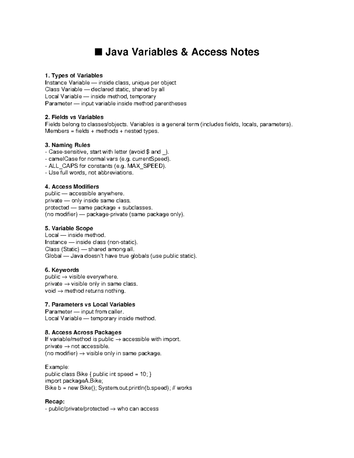 Java Variables and Access Notes: Types, Scope, and Modifiers - Studocu