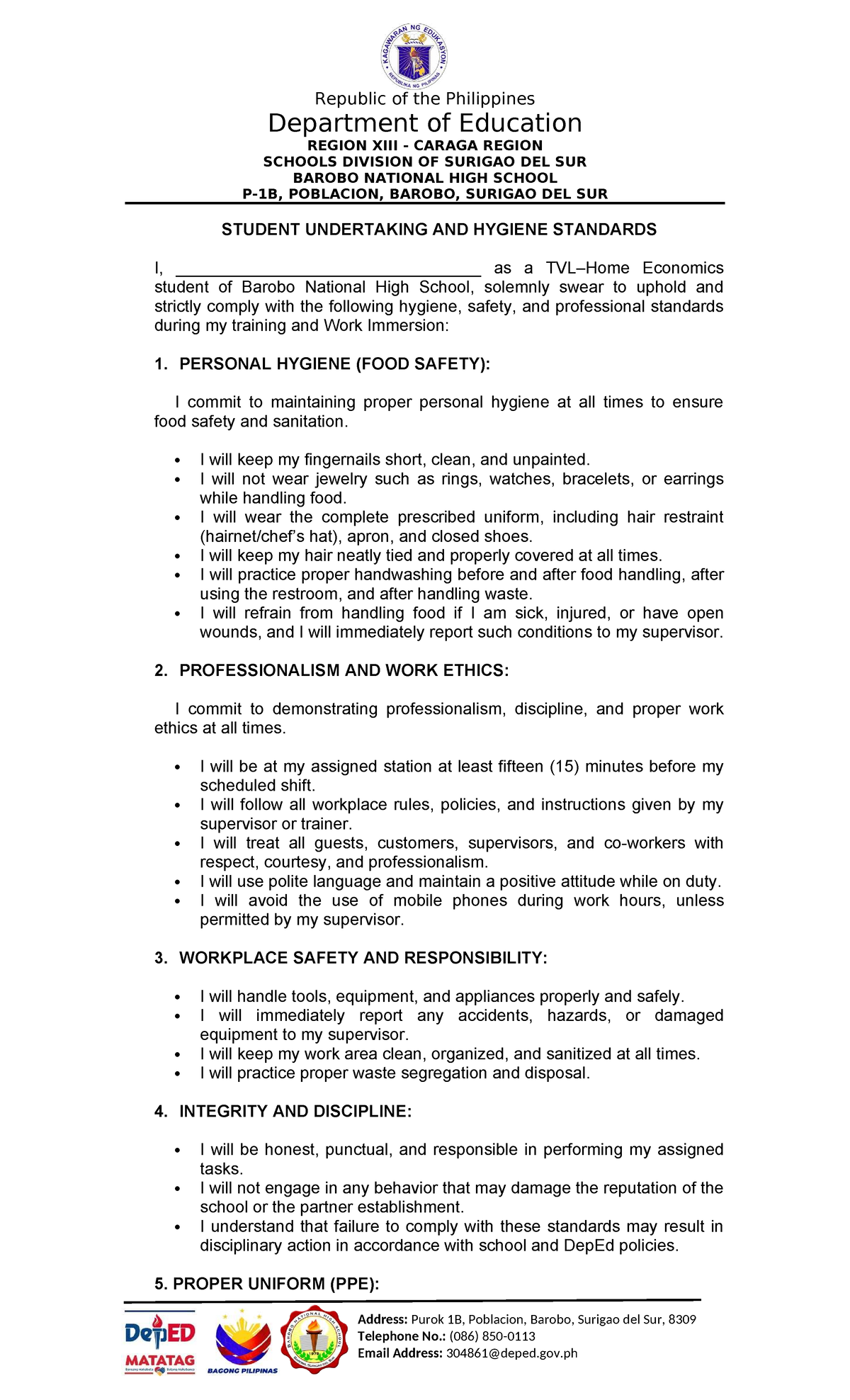 Work Immersion Hygiene & Safety Standards for Economics Students - Studocu