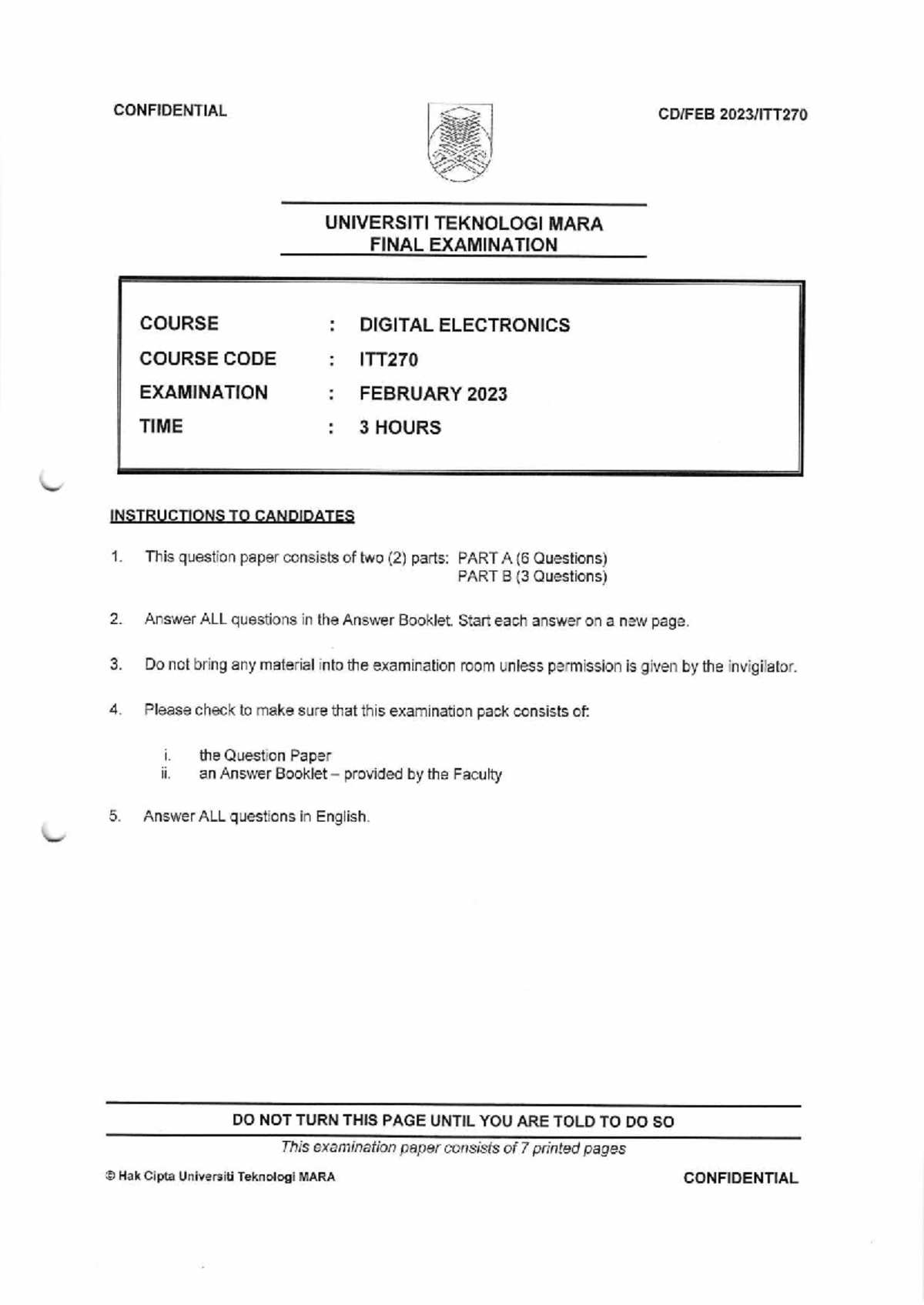 ITT270 Final Exam - Digital Electronics February 2023 - Studocu
