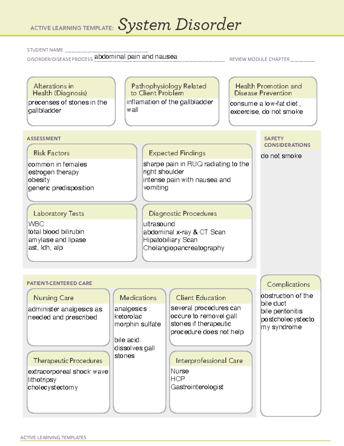 Abdominal Pain & Nausea Overview - ATI Active Learning Template - Studocu