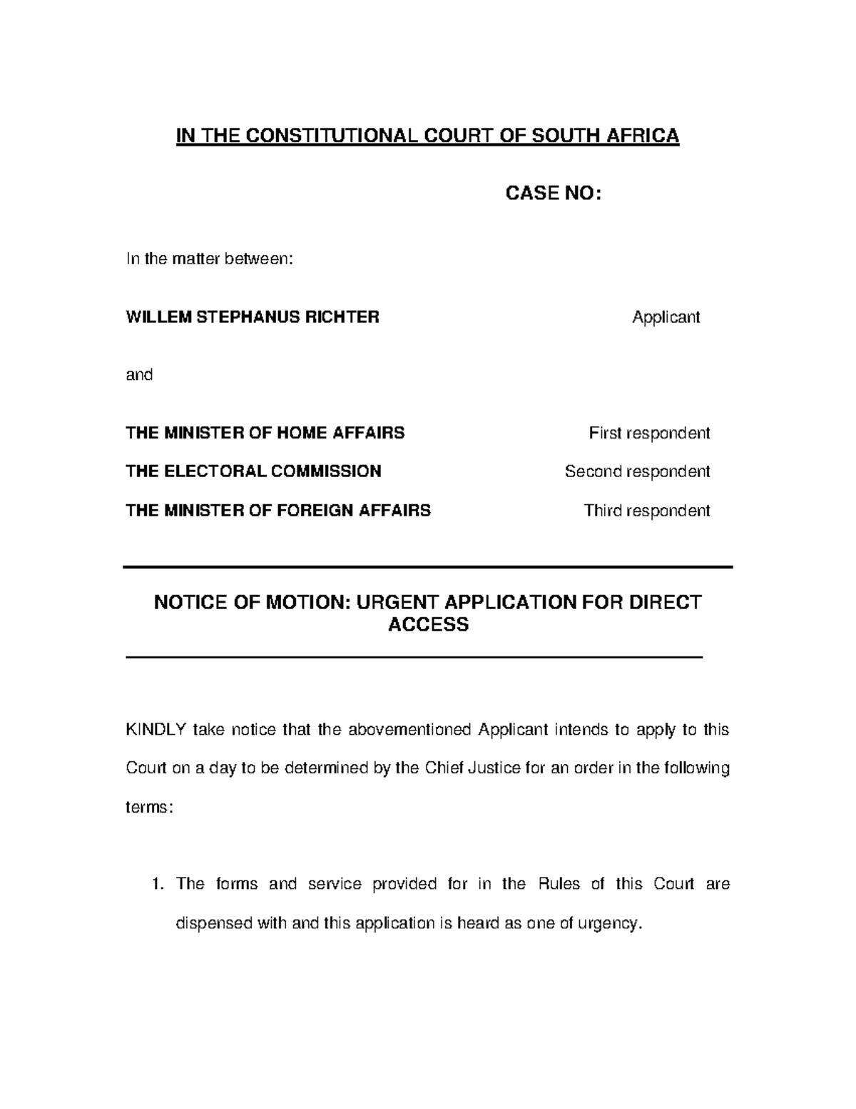 Notice of Motion Application for Direct Access - Case No. 13243 - Studocu