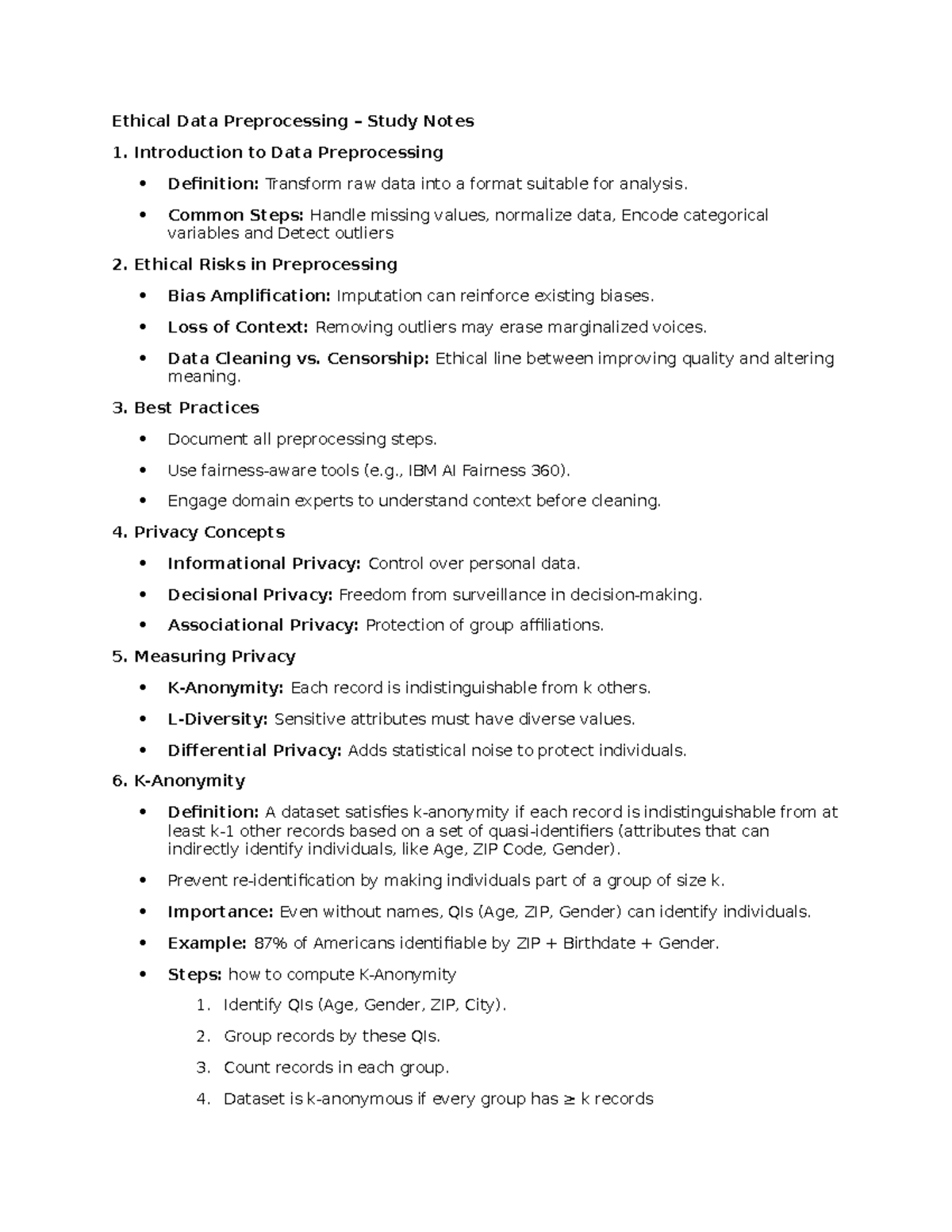 Ethical Data Preprocessing Study Notes - Chapter 6 Insights - Studocu