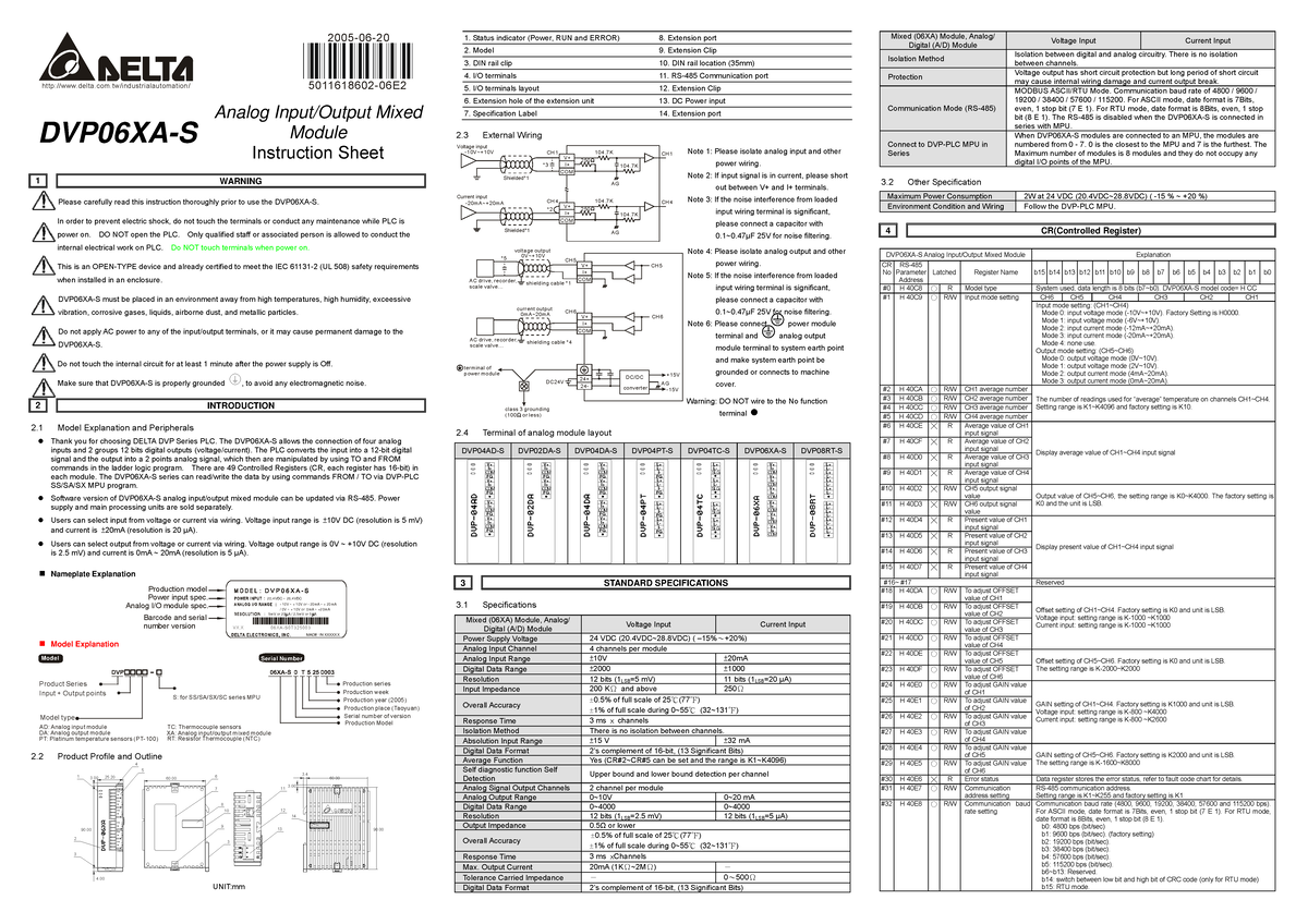 DVP06XA-S - Manual de Usuario del Módulo DVP06XA-S de la marca DELTA ...