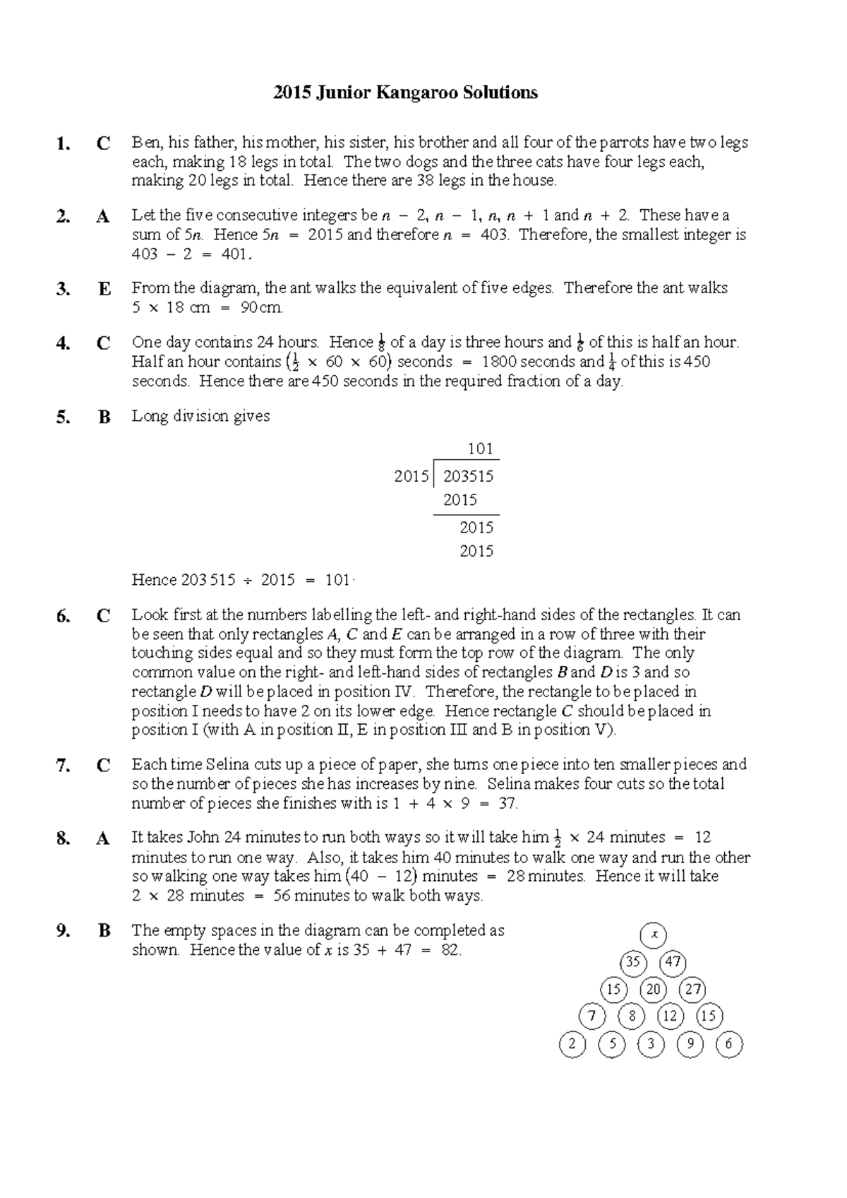Junior Kangaroo Math Solutions 2015 (Jk-2015-s) - Studocu