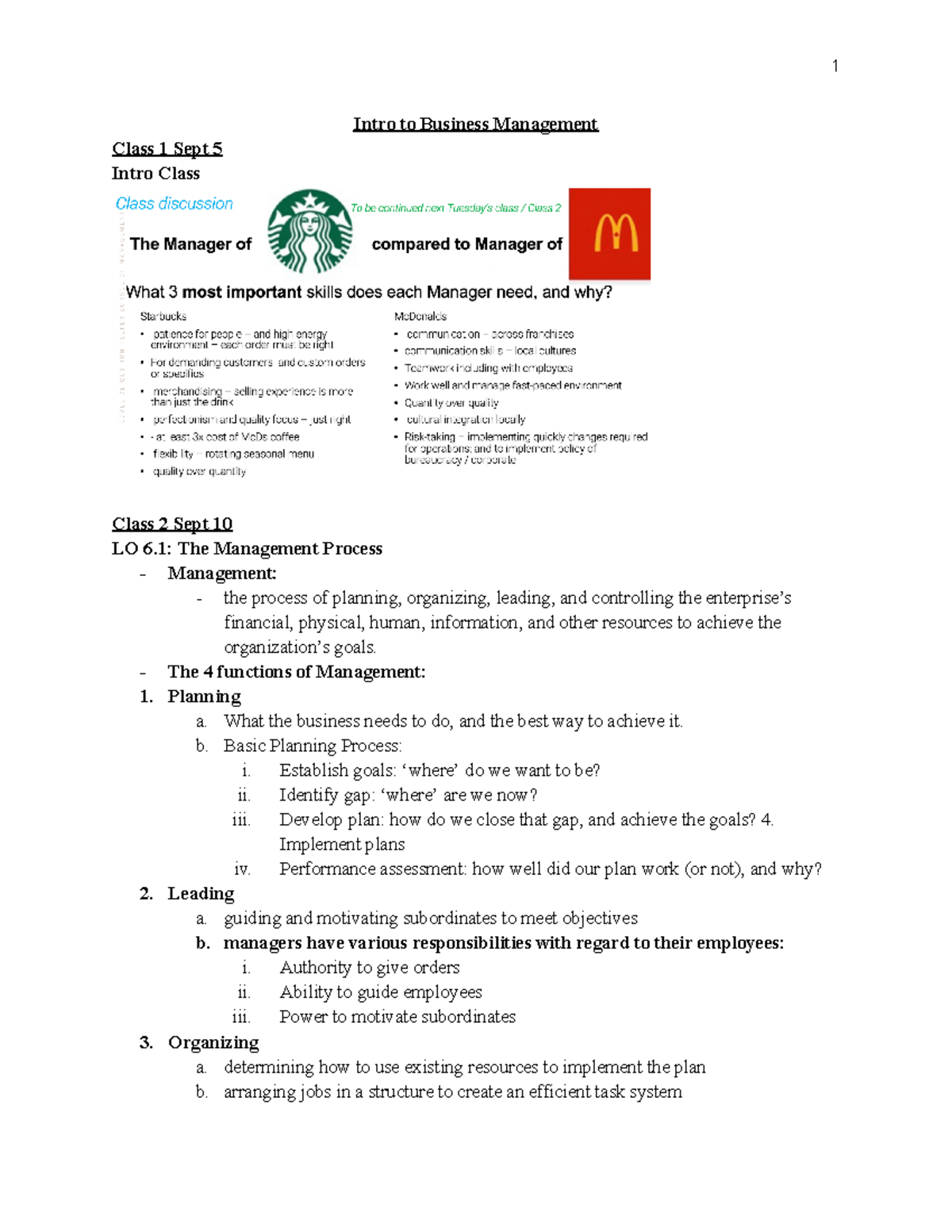 Intro to Business Management - Fall 2024 Class Notes and Overview - Studocu