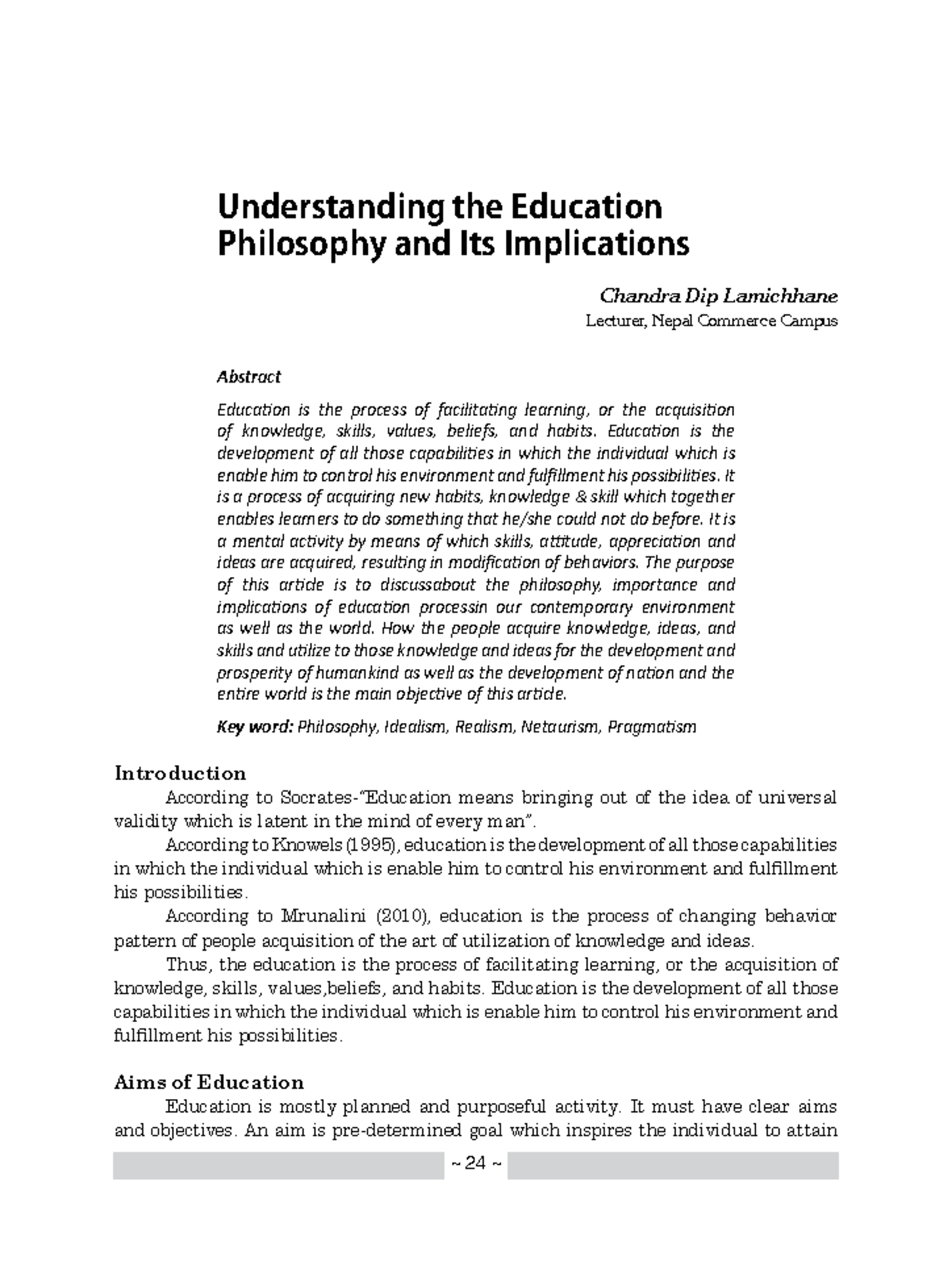 16634 - Philosophy of Education: Implications for Environmental Science ...