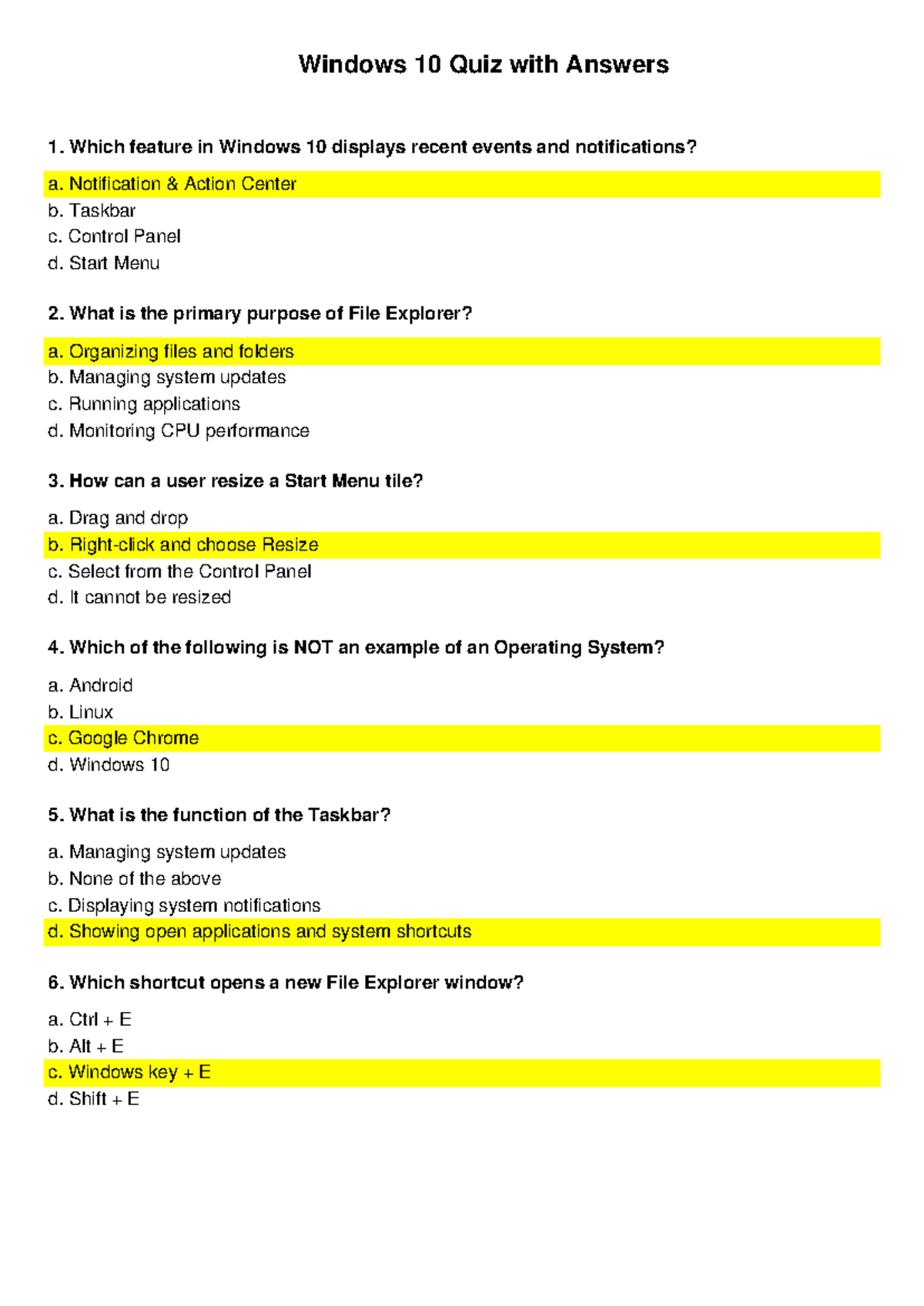 Windows 10 Quiz: Key Features and Functions Explained - Studocu