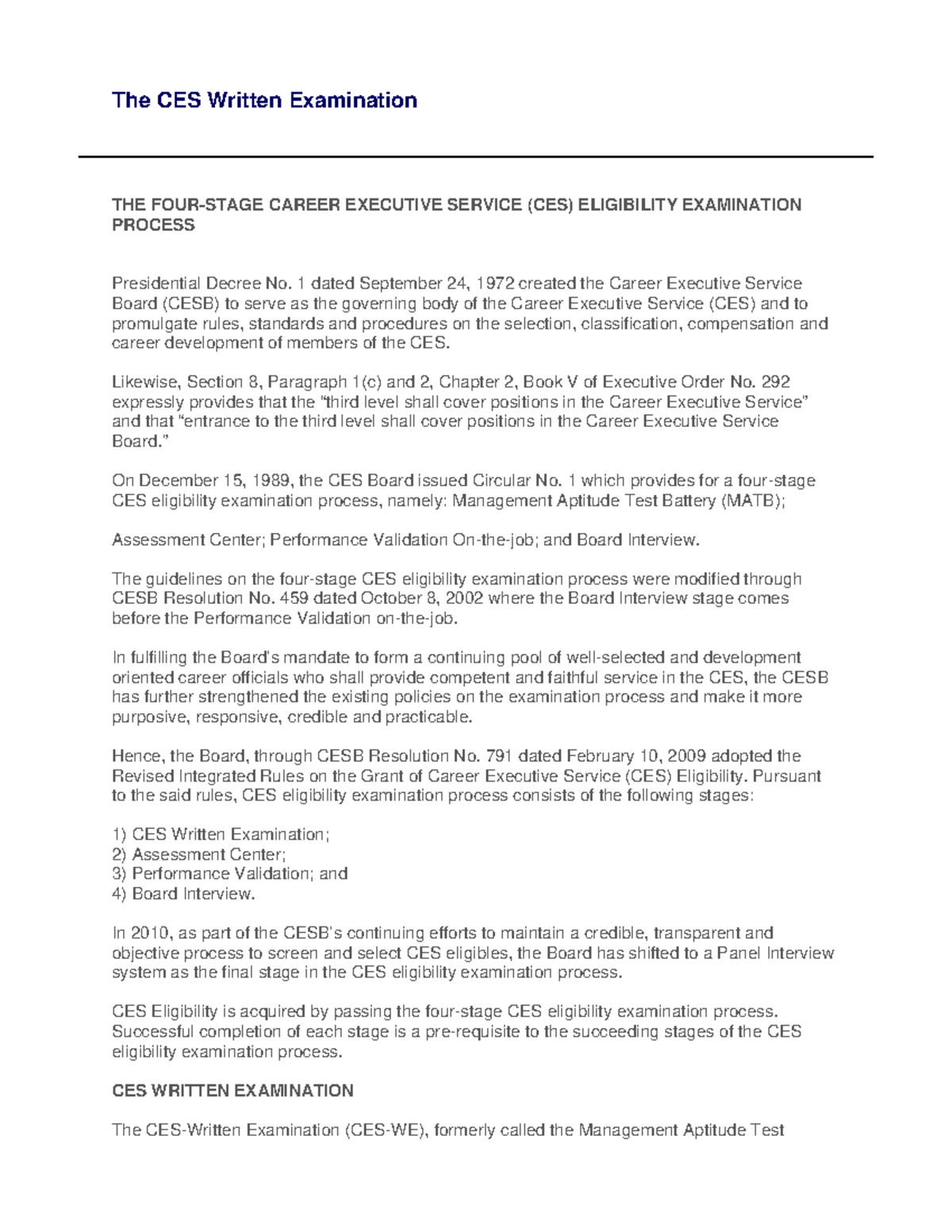 CESB Written Exam Process and Eligibility Requirements Overview - Studocu