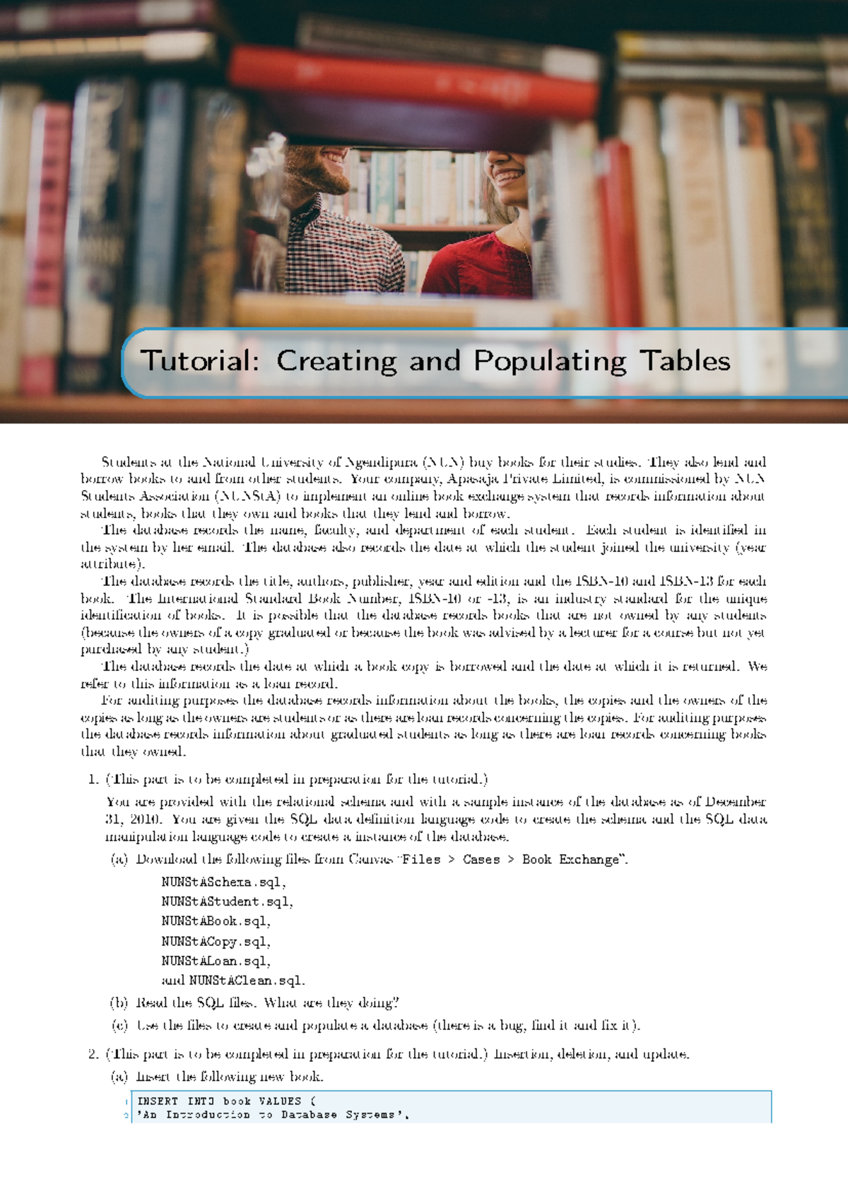NUNStA Tutorial 1: Creating & Populating Book Exchange Tables - Studocu
