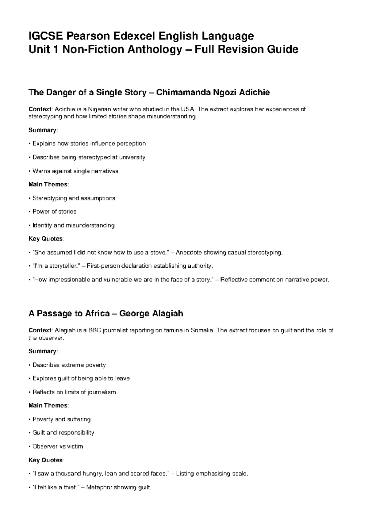 IGCSE Edexcel English Language Non-Fiction Anthology Revision Guide ...