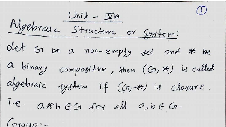 22MAB302TDM Unit 4 - Algebraic Structures and Group Properties - Studocu