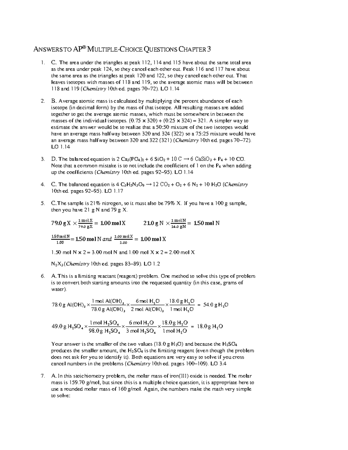 Chapter 03 AP MC Answers - Chemistry 10th Ed. Solutions - Studocu