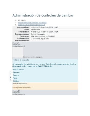 Puntos extra 4 autocalificable Administración de controles de cambio - 2/2/24, 20:51 Puntos ...