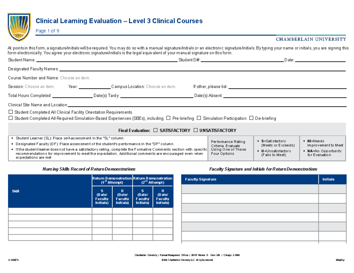 Clinical Learning Evaluation Template for Level 3 Clinical Courses ...