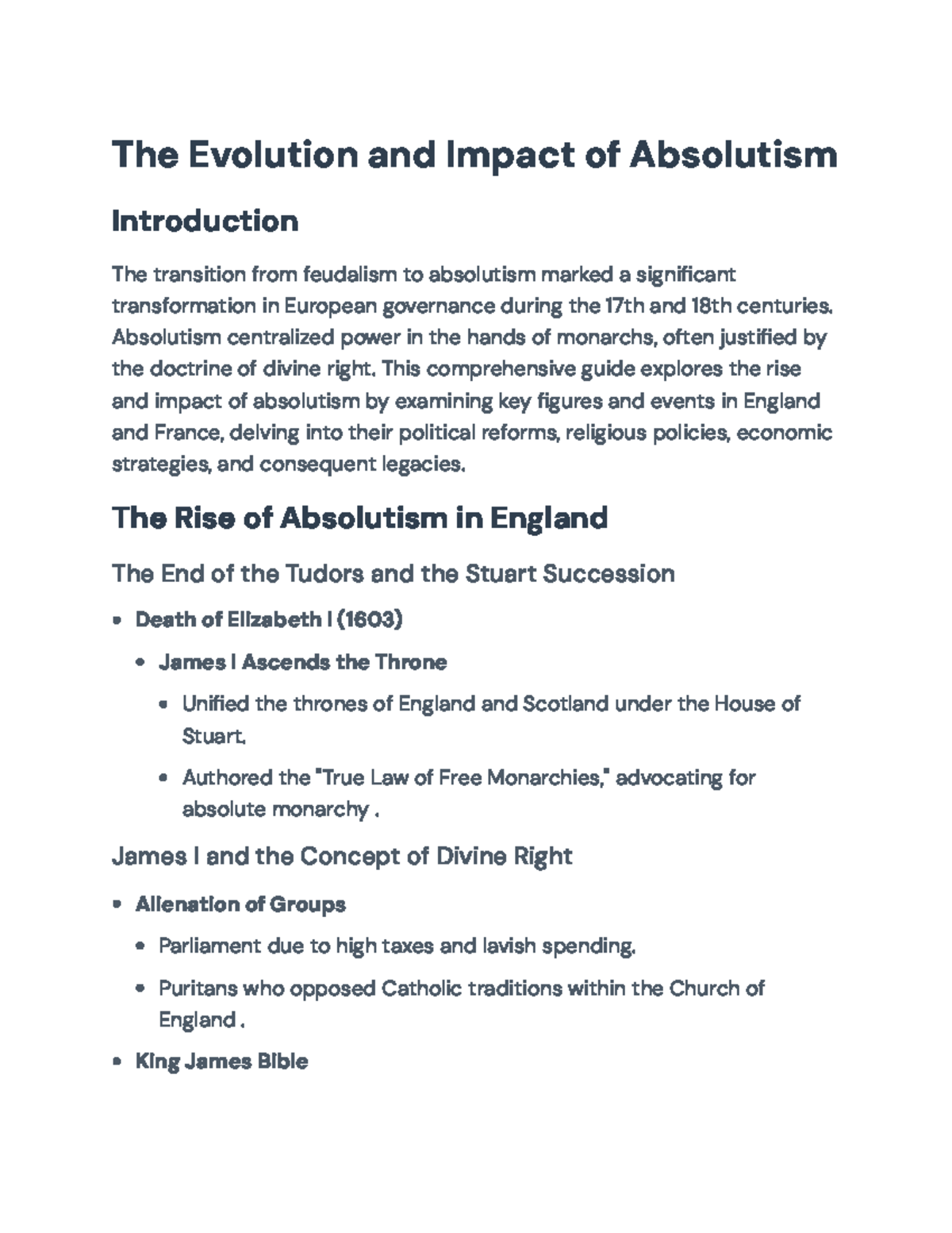 The Evolution and Impact of Absolutism: A Study of England and France ...
