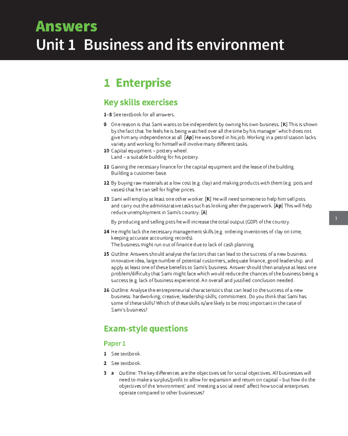 Cambridge AS and A Level Business: Workbook Answers Overview - Studocu