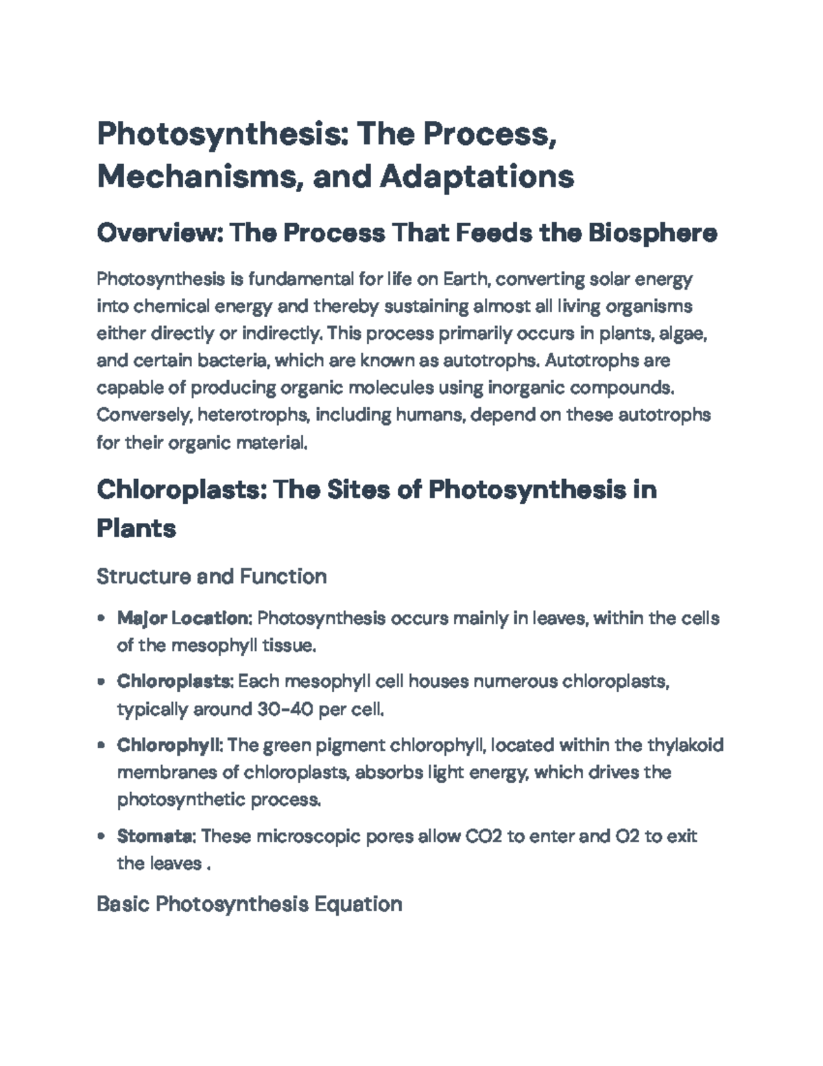 Photosynthesis: Mechanisms, Stages, and Adaptations in Plants ...