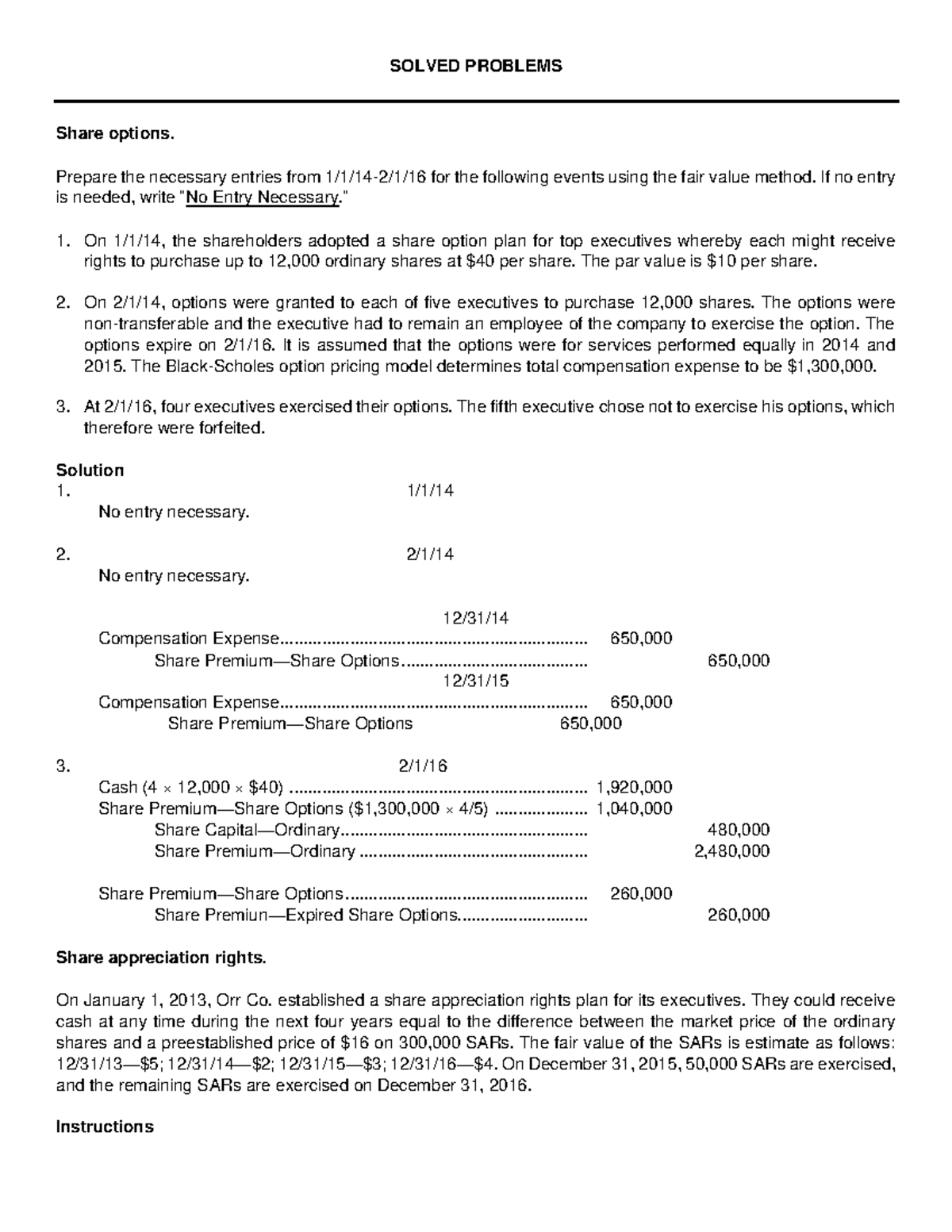 Solved Problems: Share Options and Appreciation Rights Analysis - Studocu