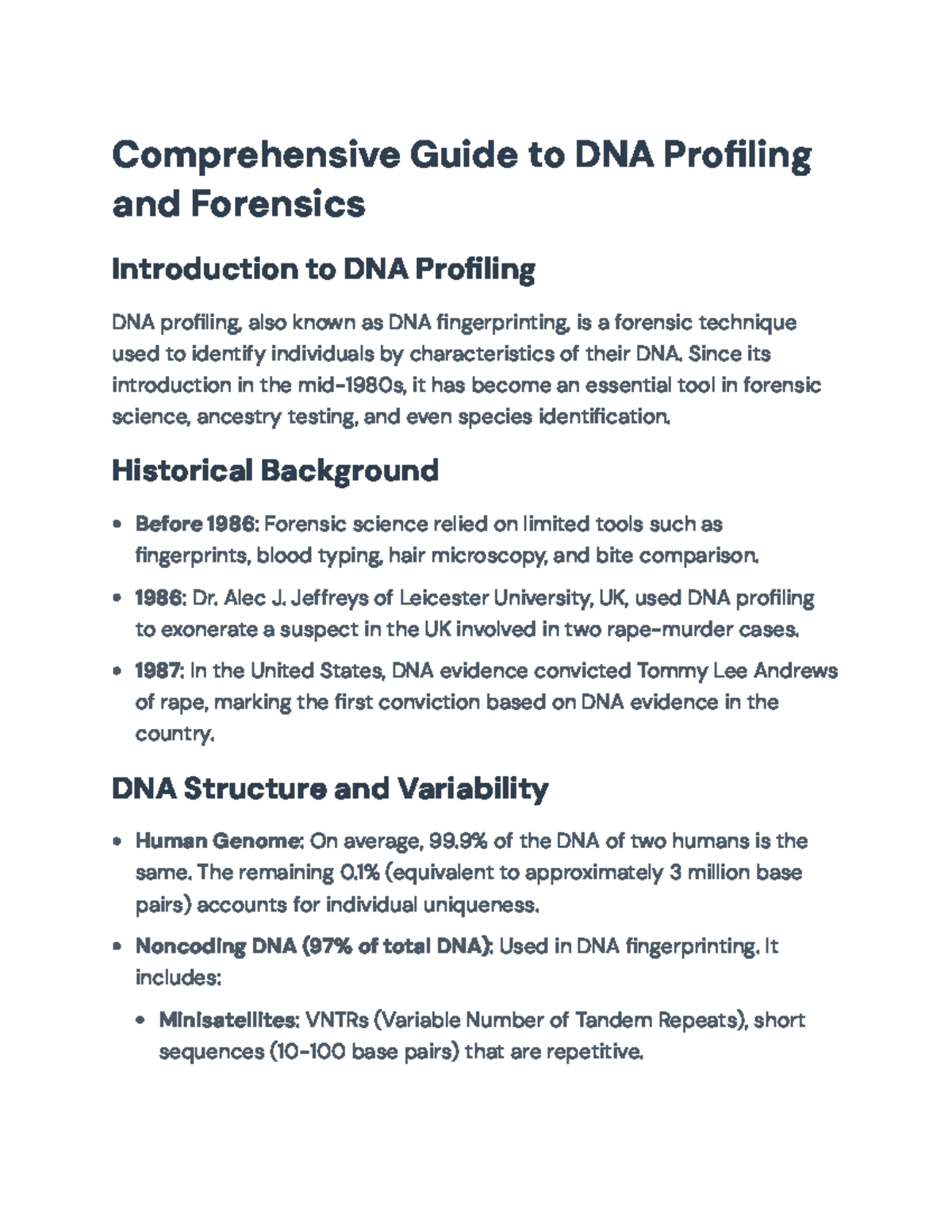 Comprehensive Guide to DNA Profiling and Forensics (Course Code: DNA101 ...