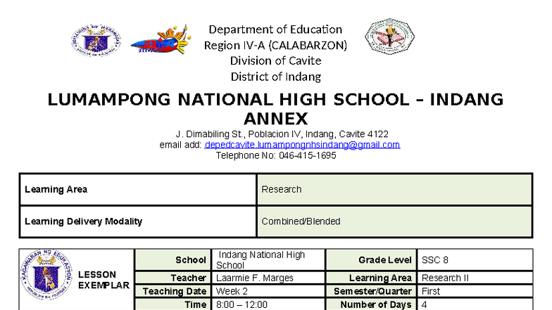 IDEA-Exemplar-Research II-SSC 8: Week 2 Lesson Plan - Studocu