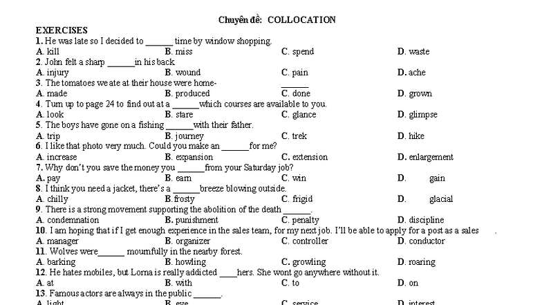 12- Collocation Exercises: Practice and Answers - Studocu