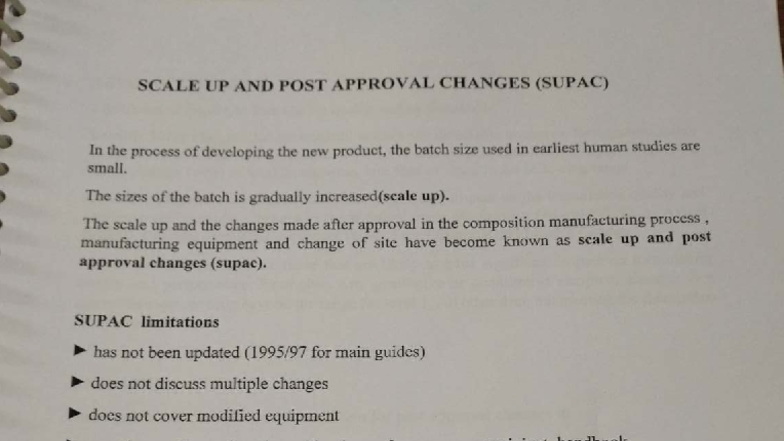 Scale Up and Post Approval Changes (SUPAC) Overview - Studocu