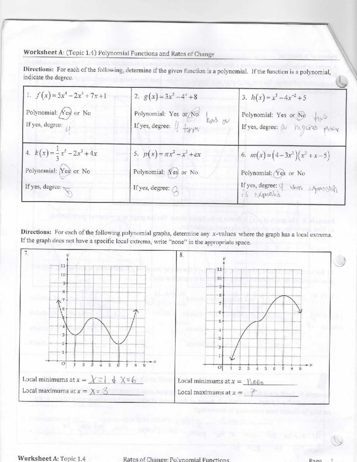 Worksheet A: Topic 1.4 - Polynomial Functions & Rates of Change - Studocu