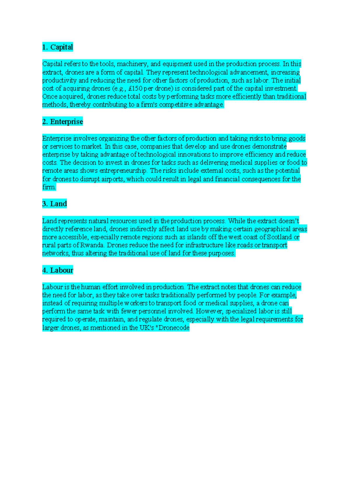Capital, Enterprise, Land, and Labour in Drone Technology - Extract F - Studocu