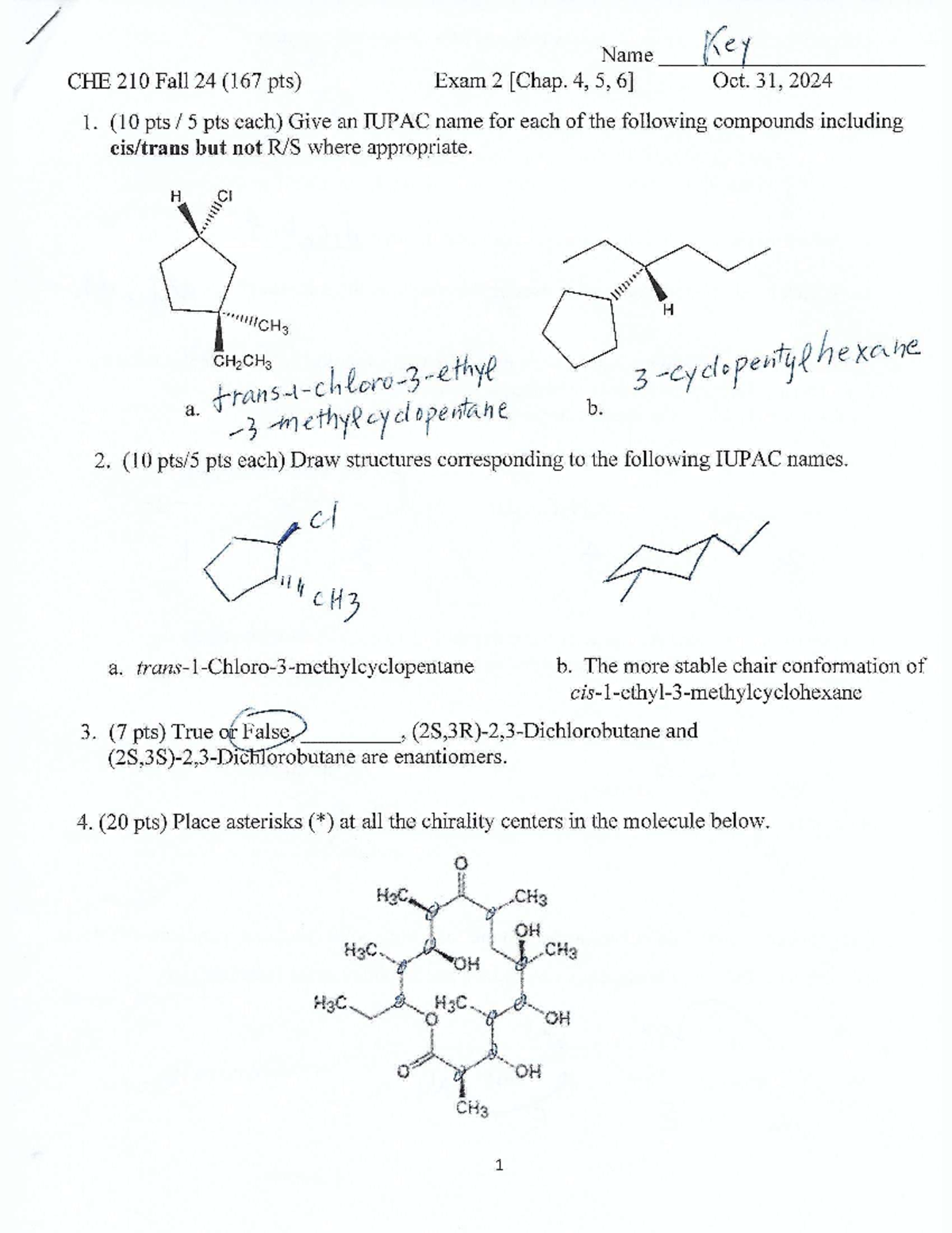 Orgo Exam 2 Key CHE 210 Fall 2024 Review Notes - Studocu
