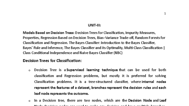 ML UNIT-III: Decision Trees & Random Forests for Classification and ...