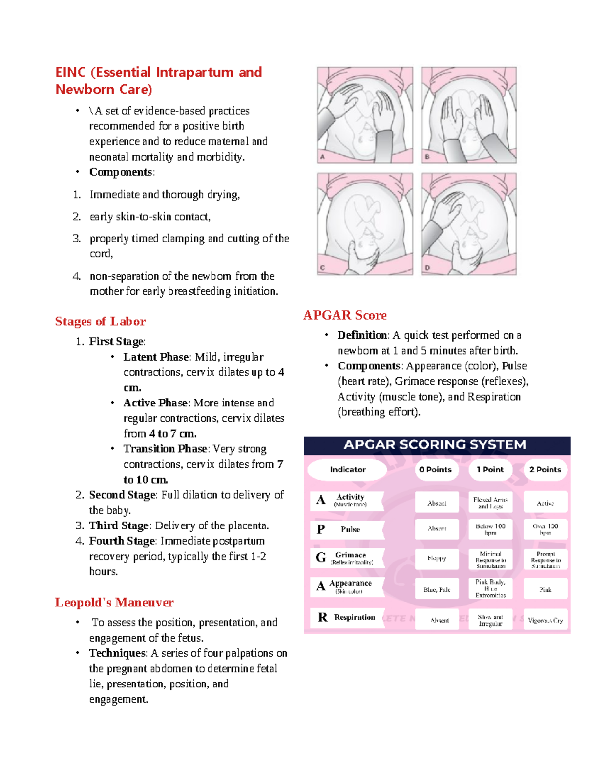 RHU 1 - LECTURE: Essential Intrapartum & Newborn Care Overview - Studocu