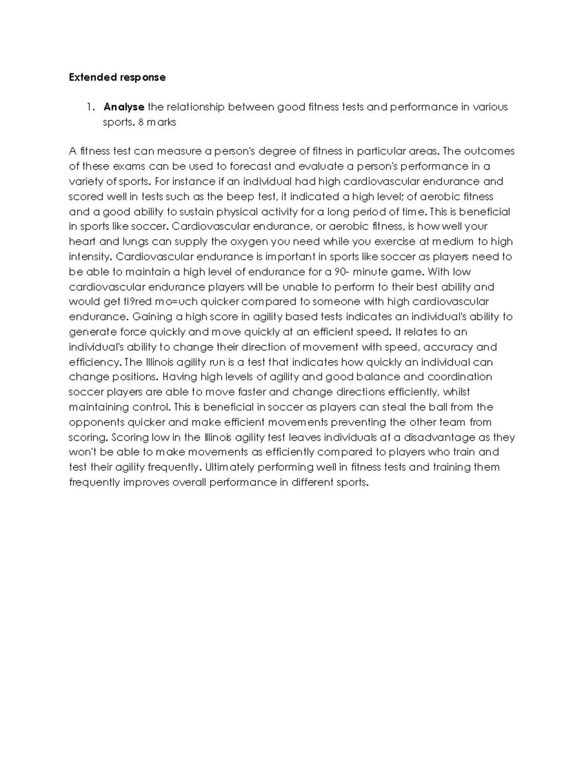 PDHPE Extended Response: Fitness Tests & Sports Performance Analysis ...