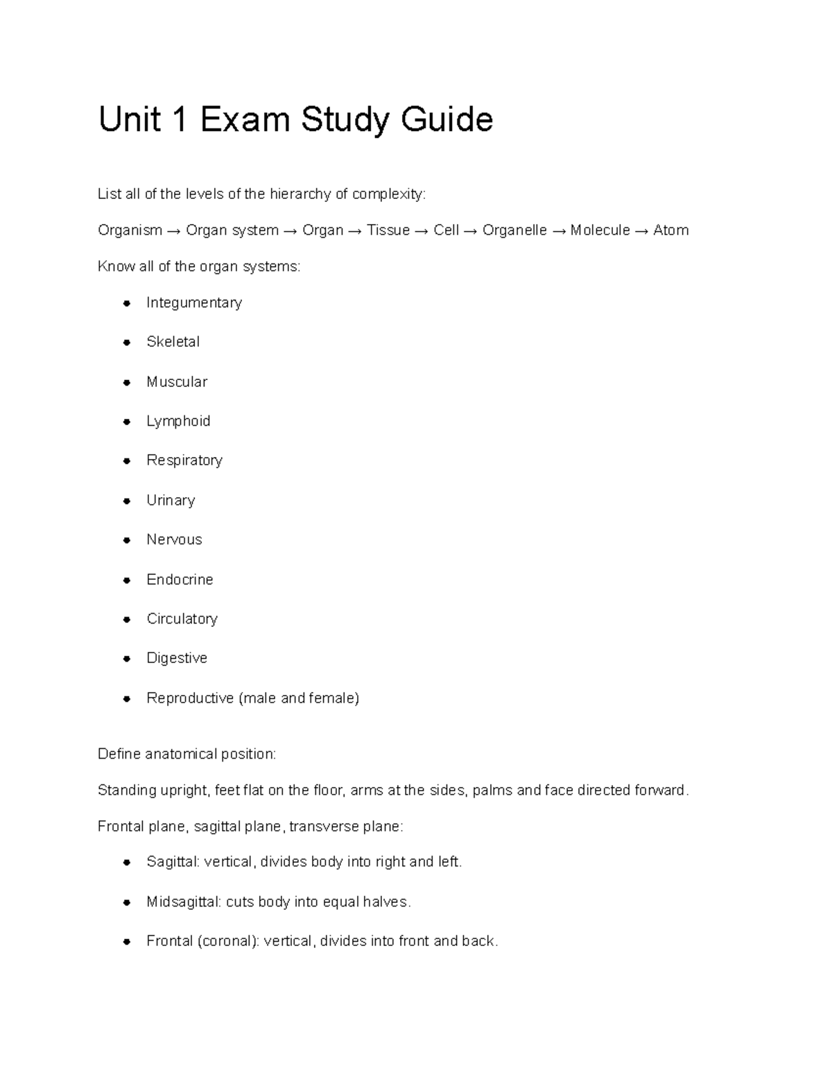 Unit 1 Exam Study Guide: Human Tissues, Integumentary & Skeletal ...