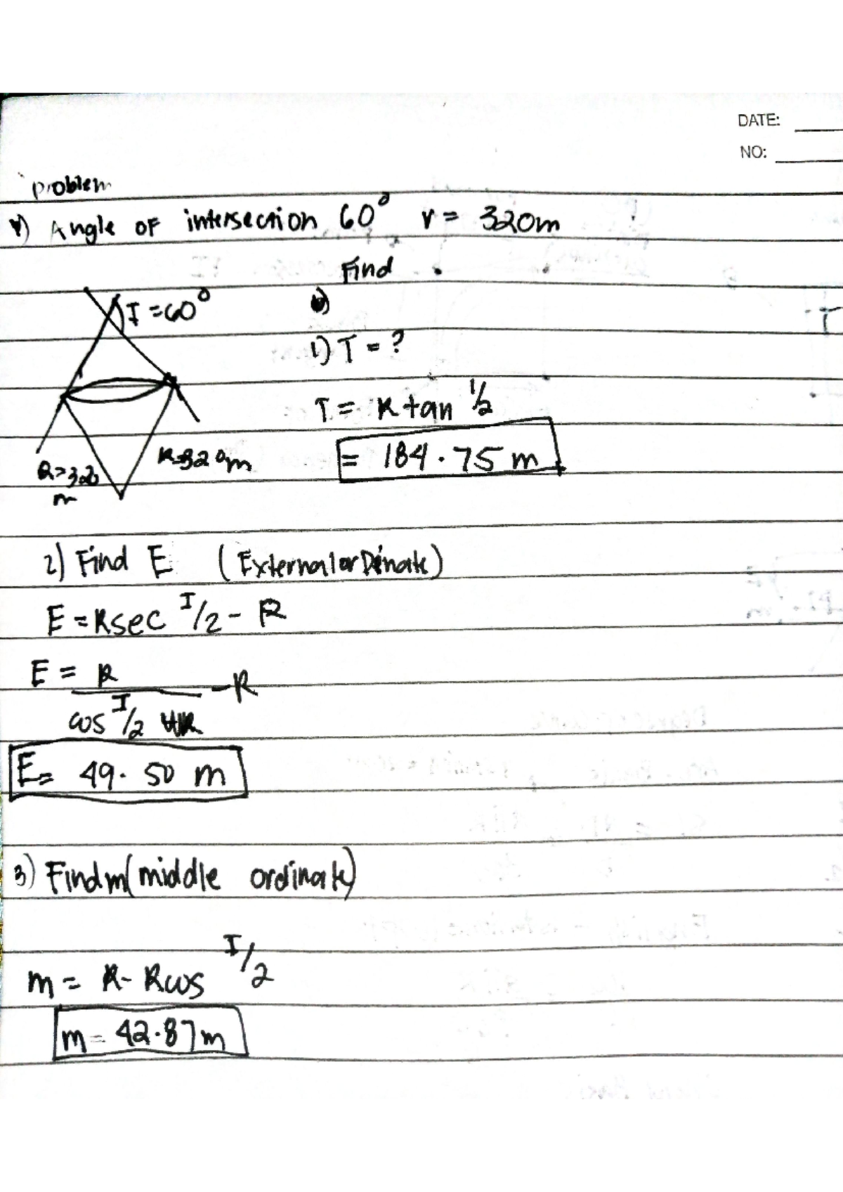 Hre - Sample problem for simple curve - ENGR 280 - DATE: NO: problem v ...