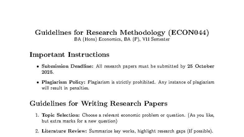 Research Methodology Guidelines (ECON044) - BA (Hons) Economics - Studocu