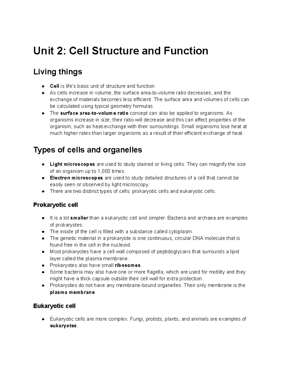 AP Bio Unit 2 - Full notes on the tour of the cell AP BIO Unit 2 - Unit ...