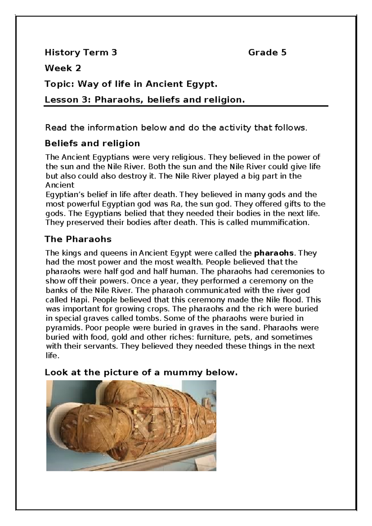 Activity 3 history term 3-pharaohs-beliefs and religion - History Term ...
