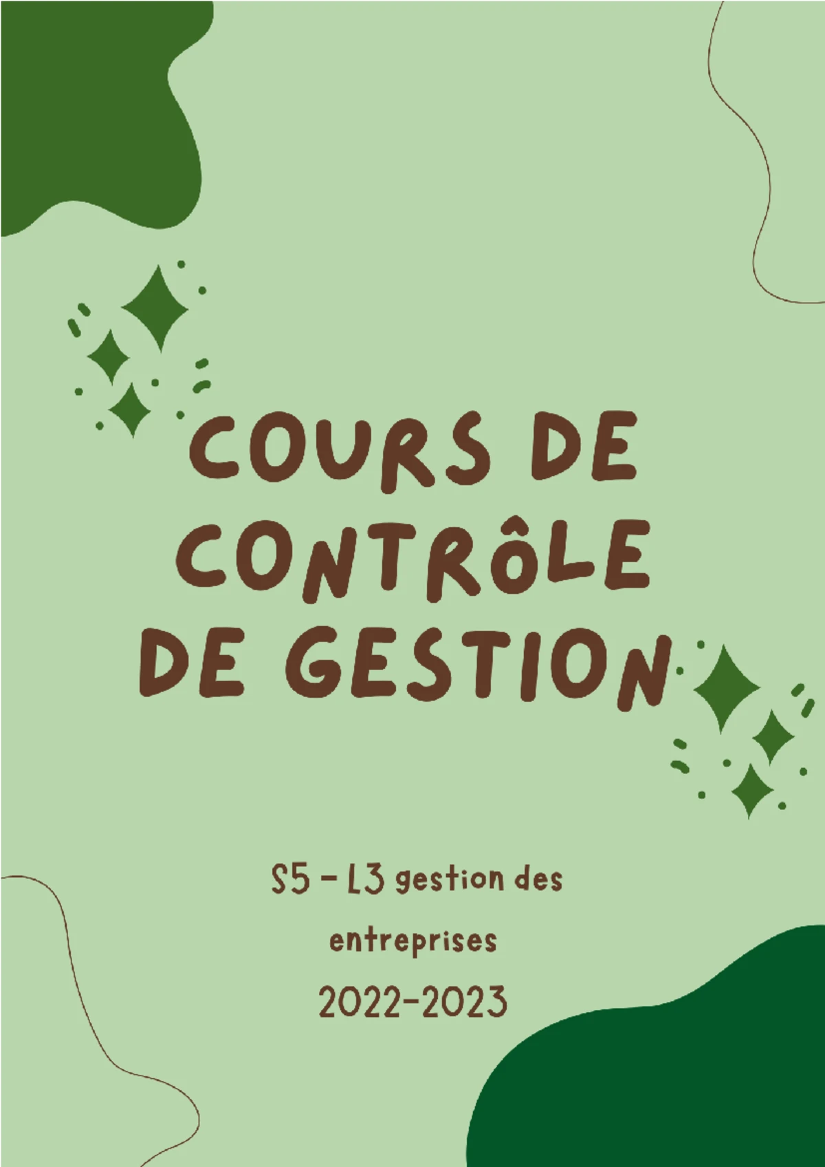 Contrôle de gestion - cours complet - Sommaire Chapitre 0 : Cours - Studocu