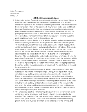 Homework III - Systems Neuroscience - CBNS/PSYCH 124 - MIDTERM II REVIEW QUESTIONS ...