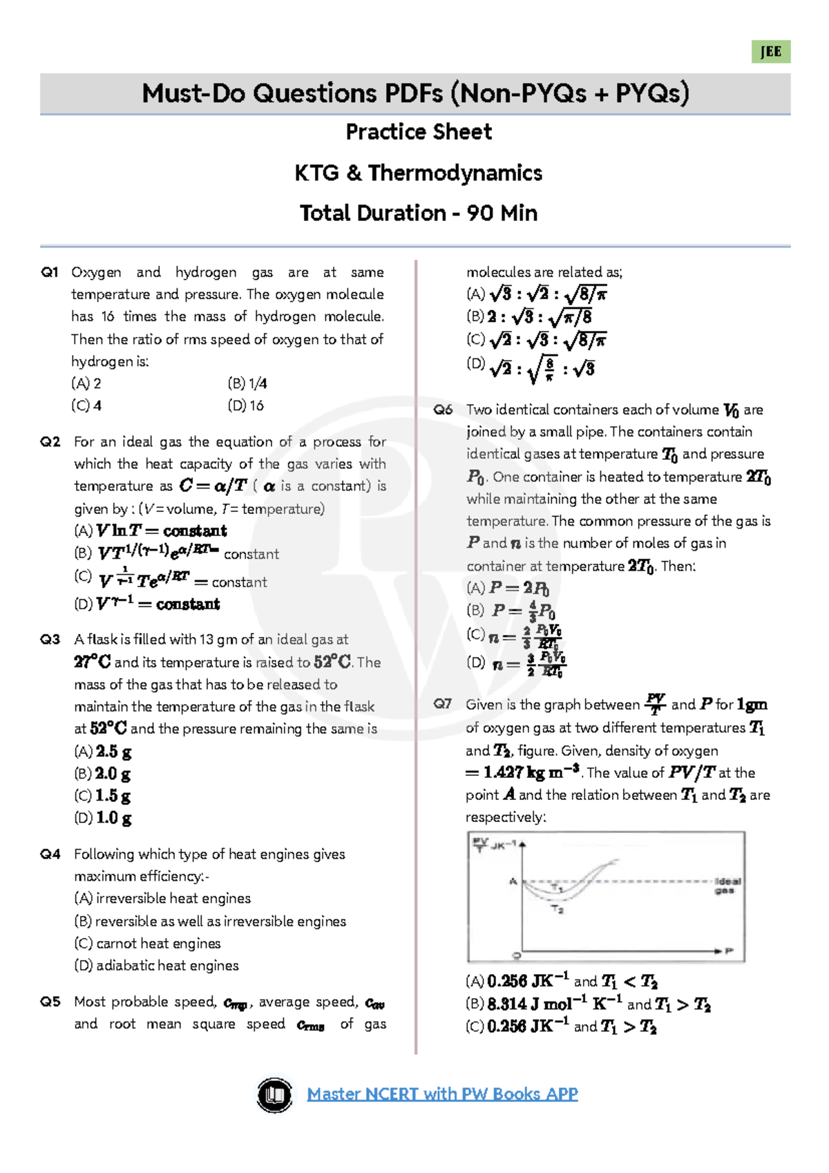 KTG and Thermodynamics Must Do Questions Sheet for JEE - Studocu